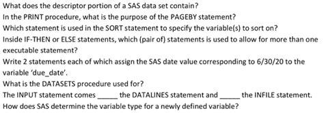 Solved What Does The Descriptor Portion Of A Sas Data Set