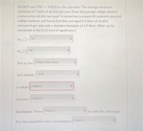 Solved Do Not Use Stat → Ttest On The Calculator The
