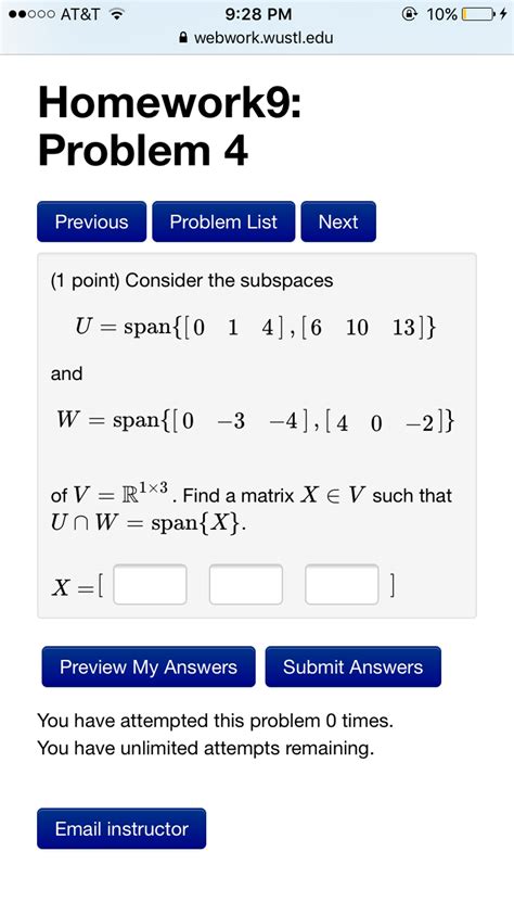 solved consider the subspaces u span{[0 1 4] [6 10 13]}