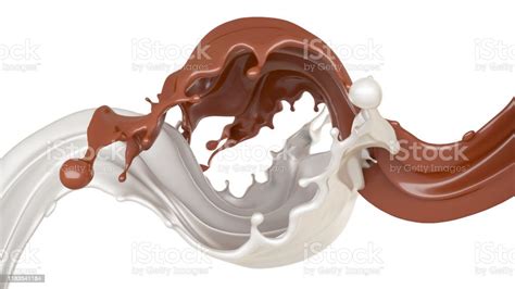 우유와 초콜릿 스플래시 액체 3d 일러스트레이션 3d 렌더링 액체에 대한 스톡 사진 및 기타 이미지 액체 초콜릿 0명