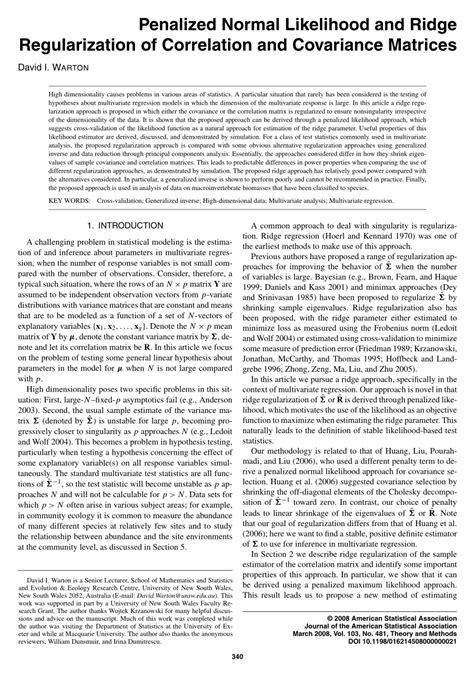 Pdf Penalized Normal Likelihood And Ridge Regularization Of