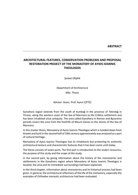 Pdf Abstract Of Msc Thesis Architectural Features Conservation