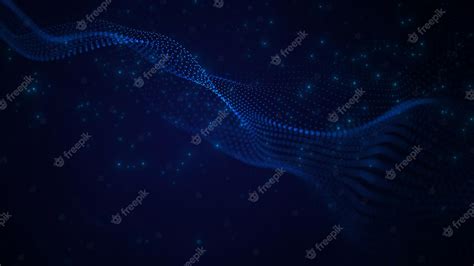 Premium Photo Abstract Blue Wave Of Dots And Flying Particles Information Cyberspace