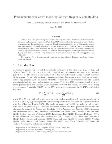 Pdf Parsimonious Time Series Modeling For High Frequency Climate Data
