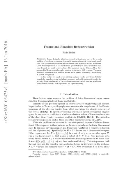 Pdf Frames And Phaseless Reconstruction