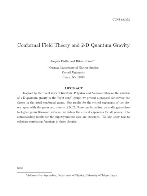 Conformal Field Theory And 2d Quantum Gravity Pdf Gauge Theory String Theory