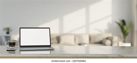 Workspace Tabletop Laptop White Screen Mockup Stock Illustration