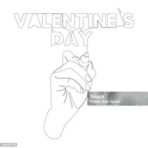 펠트 팁 펜으로 쓴 발렌타인 데이 단어의 연속 한 줄 얇은 선 그림 벡터 개념입니다 윤곽 그리기 창의적인 아이디어 검은색에 대한