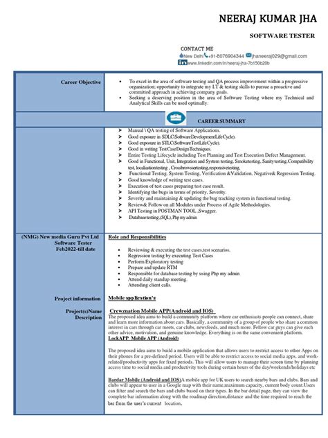 naukri neerajkumarjha 3y 0m pdf software testing mobile app