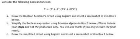 Solved Consider The Following Boolean Function F X Chegg Com