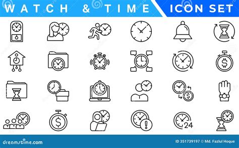 Watch Time And Clock Calendar Timer Line Icons Vector Linear Icon Set Stock Illustration