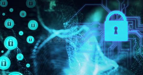 Composition Of Network Of Connections With Online Security Padlocks And Processor Stock