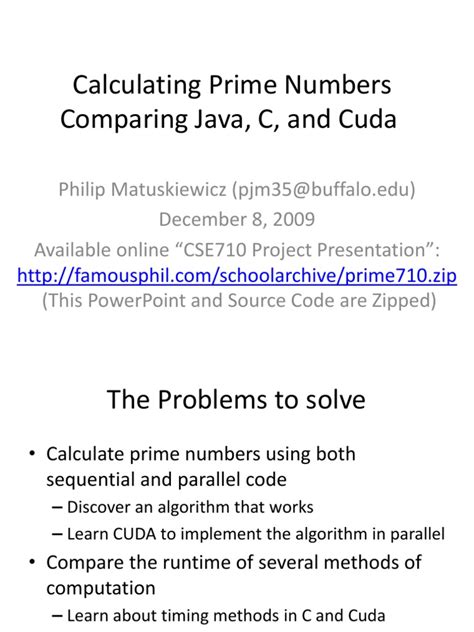 Calculating Prime Numbers Comparing Java C And Cuda Pdf Parallel