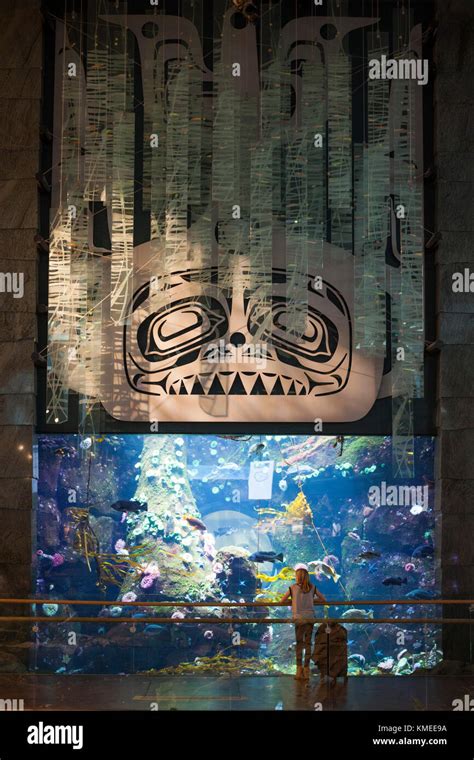 Traveler Admires Aquarium Exhibit In Vancouver International Airport
