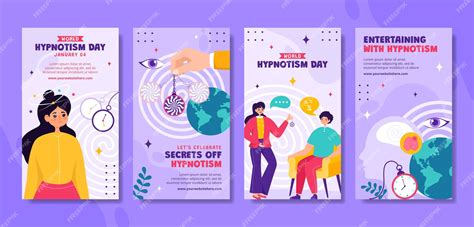 Premium Vector Hypnotism Day Social Media Stories Flat Cartoon Hand Drawn Templates Background