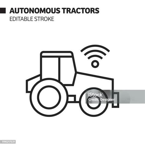 자율 트랙터 선 아이콘 윤곽선 벡터 기호 그림 픽셀 완벽 편집 스트로크 농업에 대한 스톡 벡터 아트 및 기타 이미지 농업