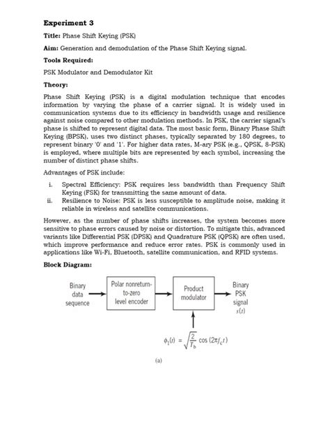 Experiment 3 Phase Shift Keying Psk Pdf