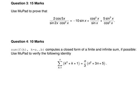 solved prove using mupad 5cosxquestion 3 15 ﻿marksuse mupad