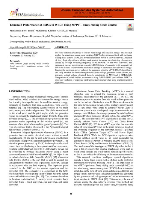 Pdf Enhanced Performance Of Pmsg In Wecs Using Mppt Fuzzy Sliding Mode Control