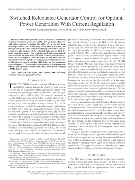 Pdf Switched Reluctance Generator Control For Optimal Power Generation With Current Regulation