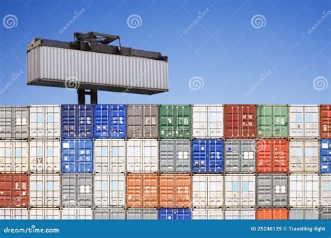 Shipping Containers Stacked Stock Image Image Of Lift Stacked 25246129