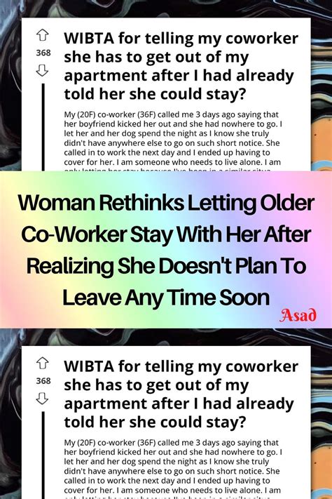 Woman Rethinks Letting Older Co Worker Stay With Her After Realizing