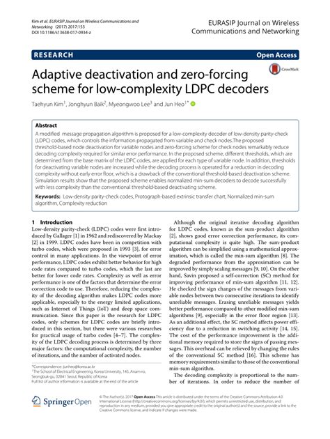 pdf adaptive deactivation and zero forcing scheme for low complexity ldpc decoders