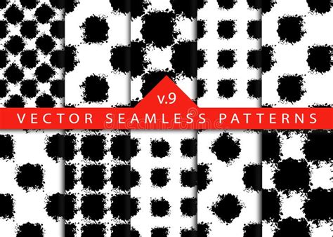 Set 10 Abstract Brush Seamless Patterns Stripe And Stroke Background In Black Color Geometrical