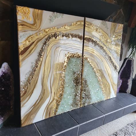 Large Resin Geode Wall Art Gold Crystal And Quartz Etsy