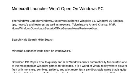 Minecraft Launcher Wont Open On Windows Pcjaiiwpdfpdf Docdroid