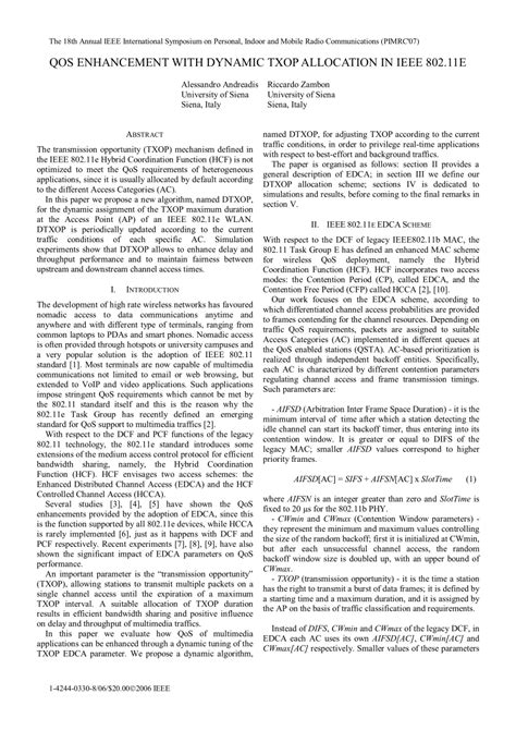 Pdf Qos Enhancement With Dynamic Txop Allocation In Ieee 80211e