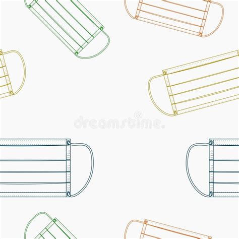 Outline Style Rectangle Medical Mask Vector Illustration Seamless Pattern Stock Vector