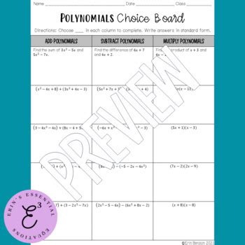Operations With Polynomials Worksheet By Erin S Essential Equations