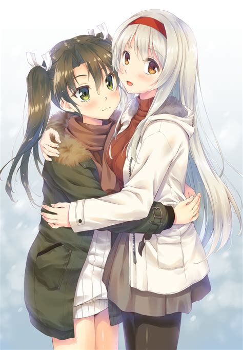 Safebooru 2girls Alternate Costume Bangs Black Legwear Blush Breasts