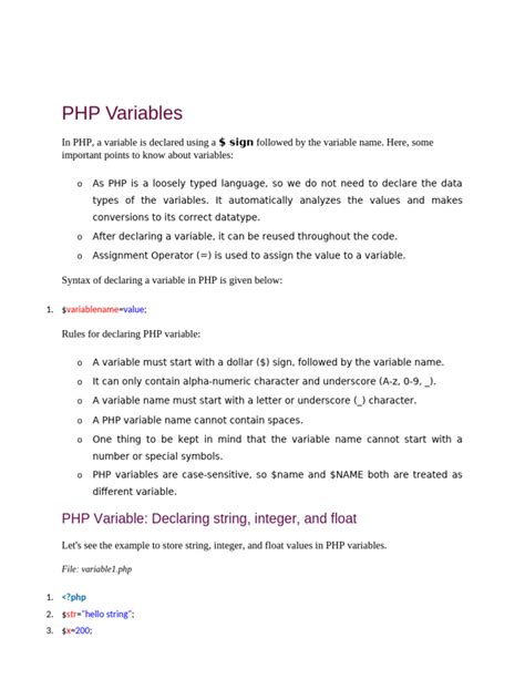 Php Variables Pdf Variable Computer Science Php