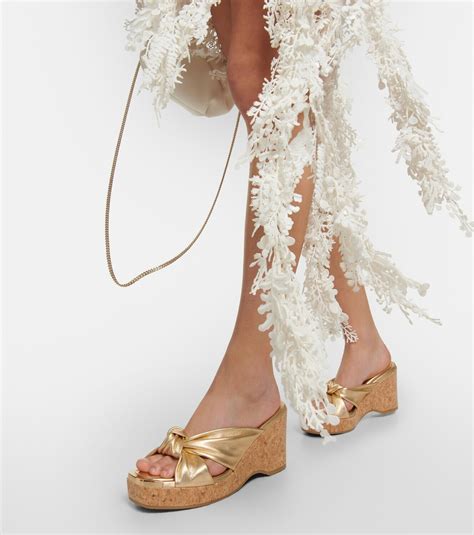 Jimmy Choo Avenue Metallic Leather Wedge Sandals Jimmy Choo