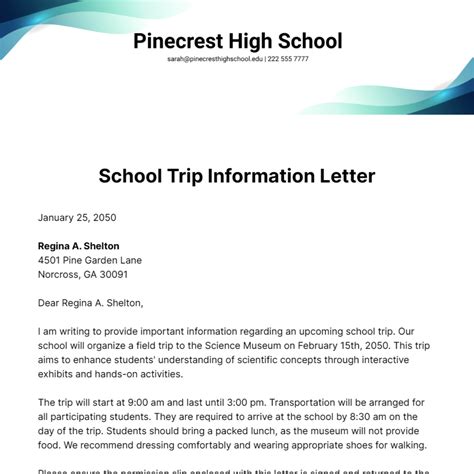School Trip Information Letter Template Edit Online And Download