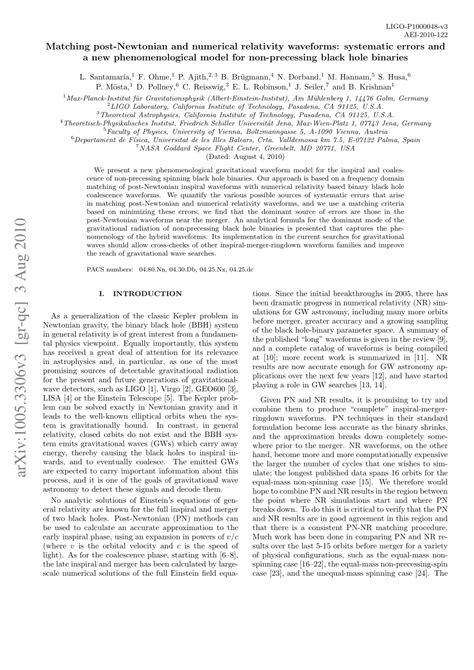 Pdf Matching Post Newtonian And Numerical Relativity Waveforms