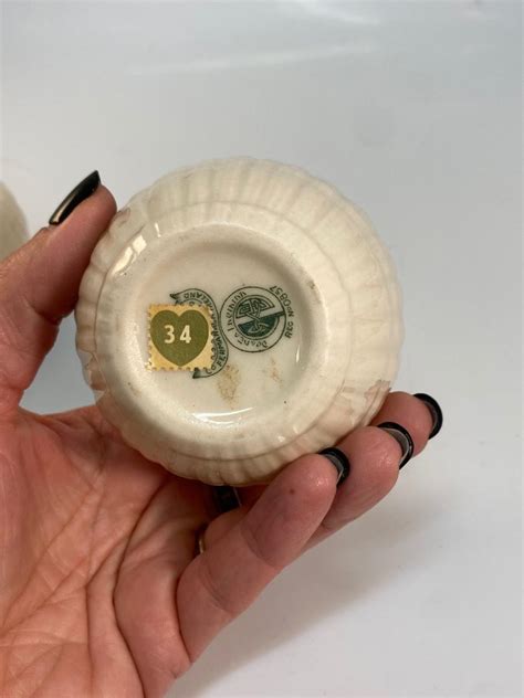 Vintage Belleek Green Label Yellow Limpet Cream And Sugar Set EstateSales Org