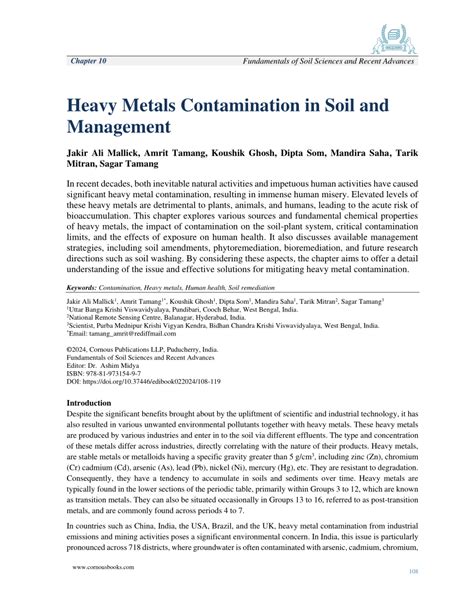 (PDF) Heavy Metals Contamination in Soil and Management