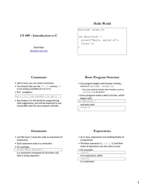 Introduction To C Lecture Slides Cs 0449 Docsity
