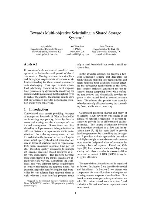 PDF Towards Multi Objective Scheduling In Shared Storage Systems