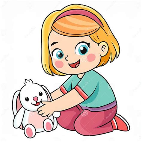 Cartoon Girl Playing With A Plushie Stock Illustration Illustration