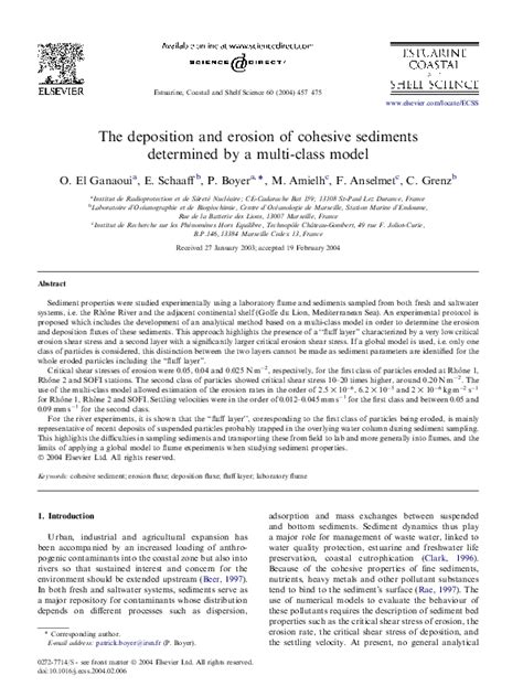 Pdf The Deposition And Erosion Of Cohesive Sediments Determined By A