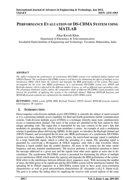 Performance Evaluation Of Ds Cdma System Using Matlab Pdf