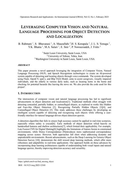 Leveraging Computer Vision And Natural Language Processing For Object Detection And Localization