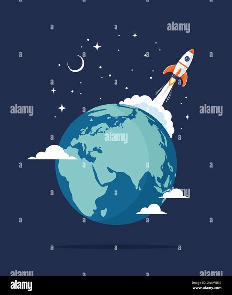 Space Rocket Launch From Earth Globe Into Space Flat Vector Illustration Stock Vector Image