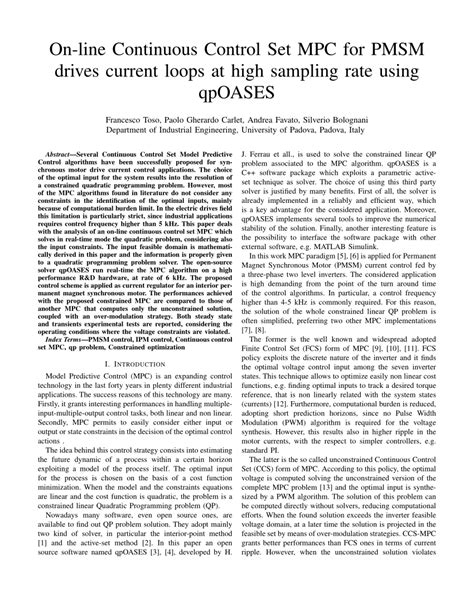 Pdf On Line Continuous Control Set Mpc For Pmsm Drives Current Loops At High Sampling Rate