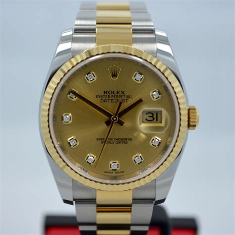 Rolex Datejust 116233 Champagne Diamond Oyster Two Tone Steel Gold