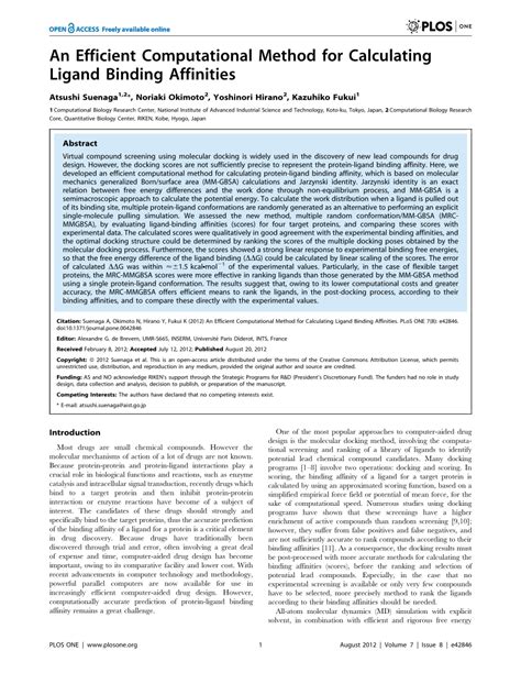 Pdf An Efficient Computational Method For Calculating Ligand Binding